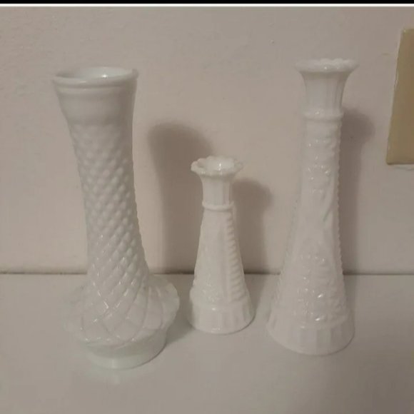 Accents | Moving Sale Vintage Mid Century Milk Glass Style Vase Trio ...